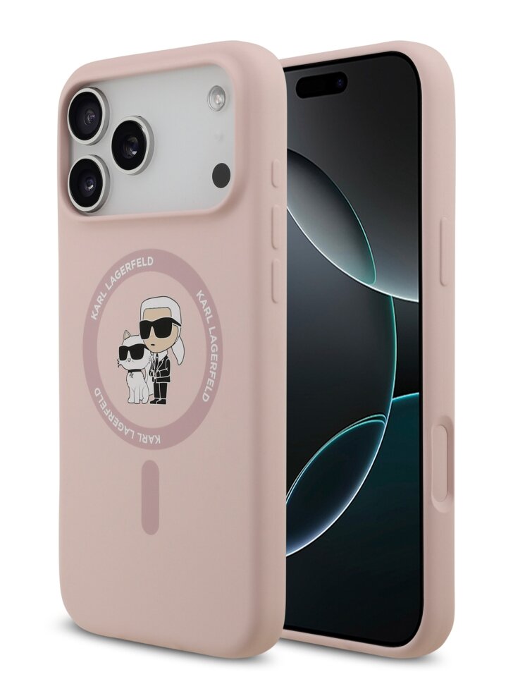 Karl Lagerfeld силиконовый чехол с MagSafe для iPhone 17 Pro Max, Liquid Silicone NFT Karl & Choupette, розовый