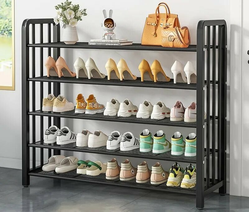 Обувница металлическая, 100 см x 29 см x 88 см, черная/белая