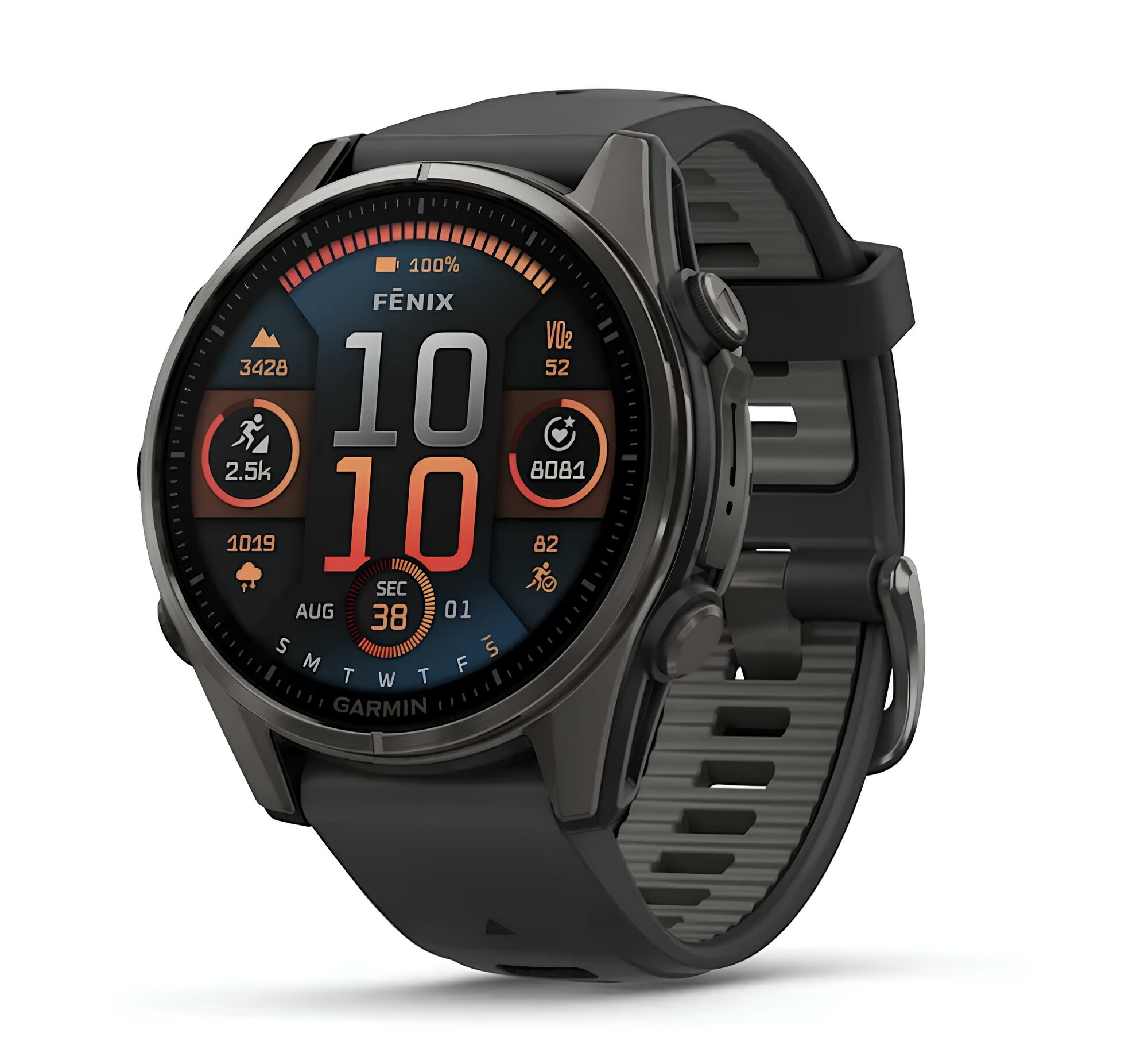 Смарт-часы Garmin Fenix 8 (43 mm) Sapphire Carbon Gray DLC Titanium with black/pebble gray silicone band, 010-02903-21