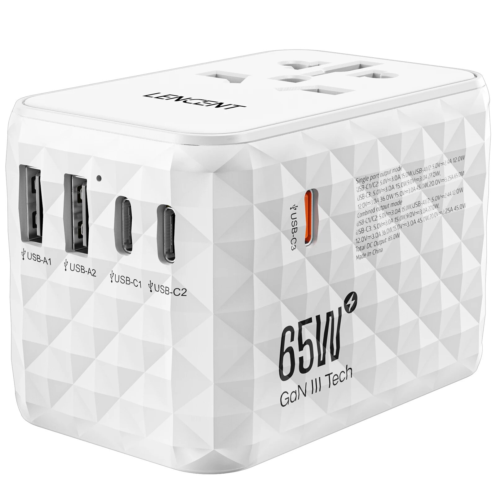 LENCENT 65W адаптер питания GaN 2U3C белый