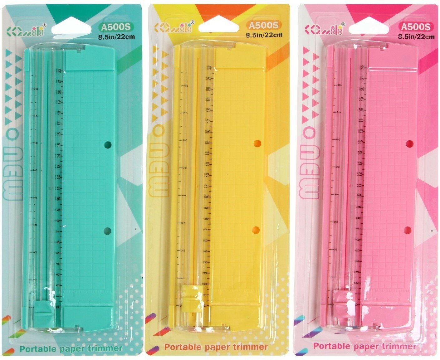 Роликовый резак для бумаги А5, до 3 листов, безопасное лезвие, длина реза 220 мм, в блистере, микс