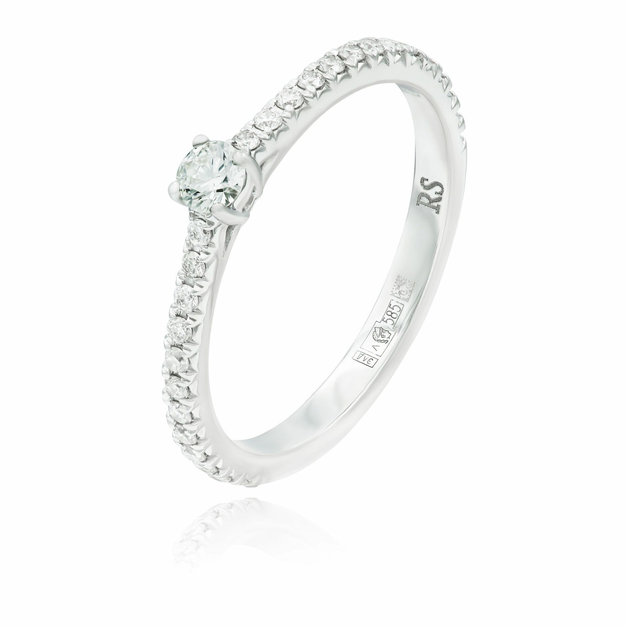 Кольцо помолвочное, тонкое, белое золото, 585 проба, родирование, бриллиант