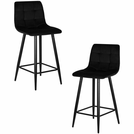 Стул полубарный Dobrin OLIVIA (черные матовые ножки, черный велюр (108-77))(2 шт/уп)