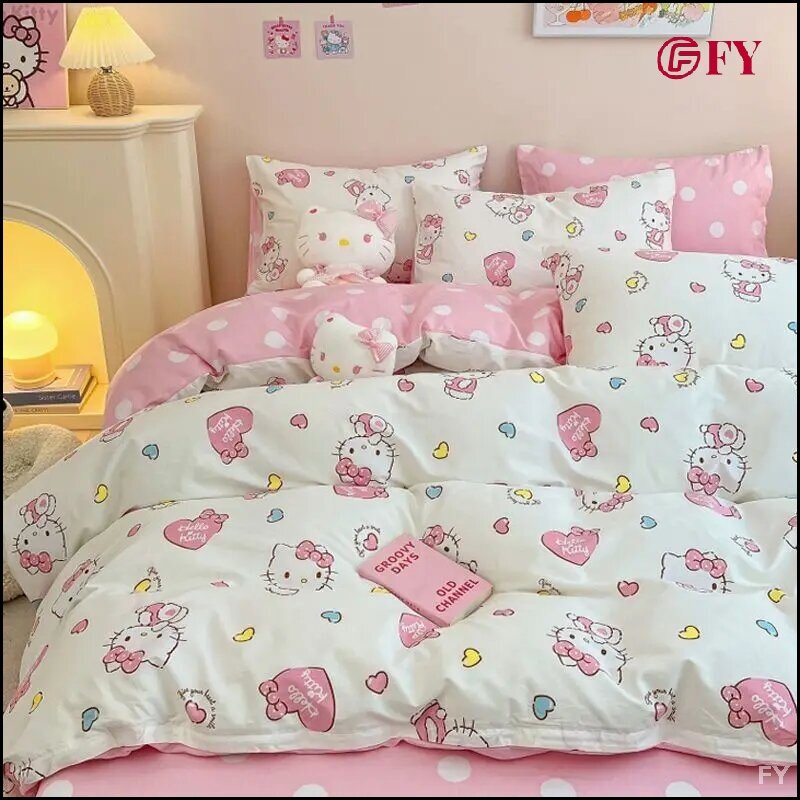 Комплект постельного белья Hello Kitty из микрофибры, 180x220cm, Розовый