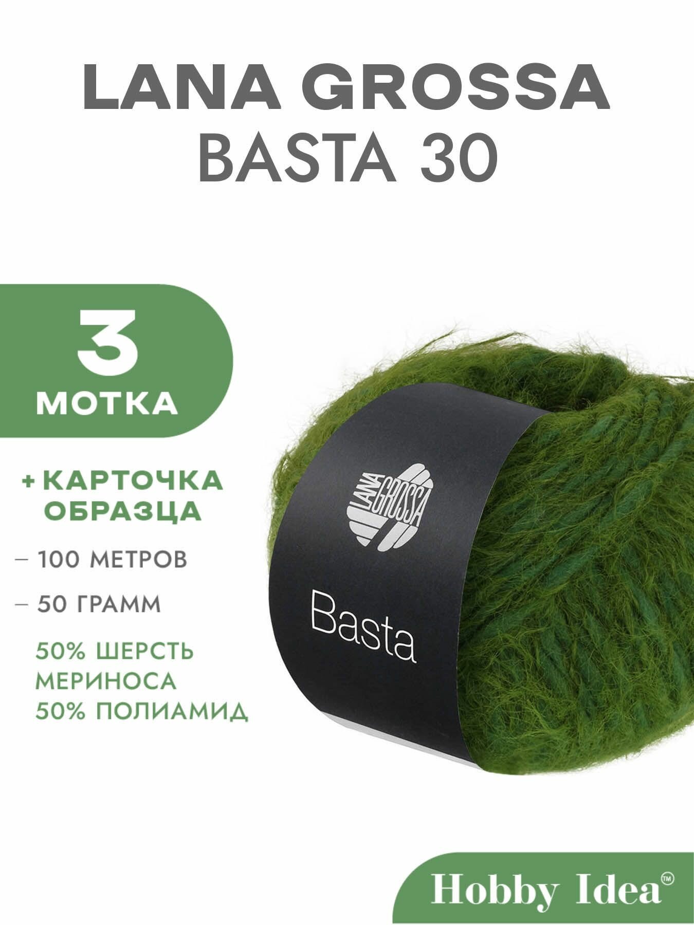 Пряжа Lana Grossa Basta 30 Зелёный 3 мотка (Пушистая итальянская пряжа Лана Гросса Баста)