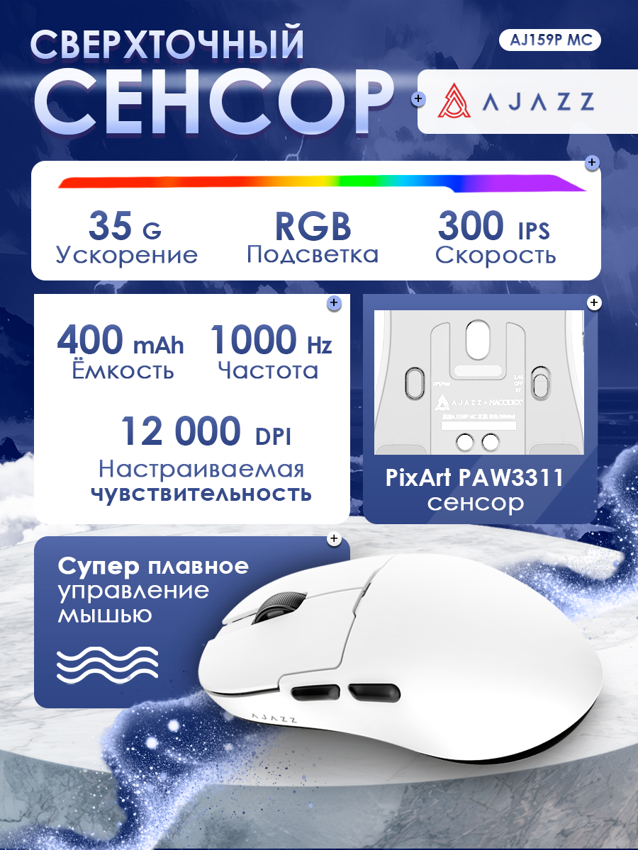 Игровая беспроводная / проводная мышь AJAZZ AJ59P с док-станцией
