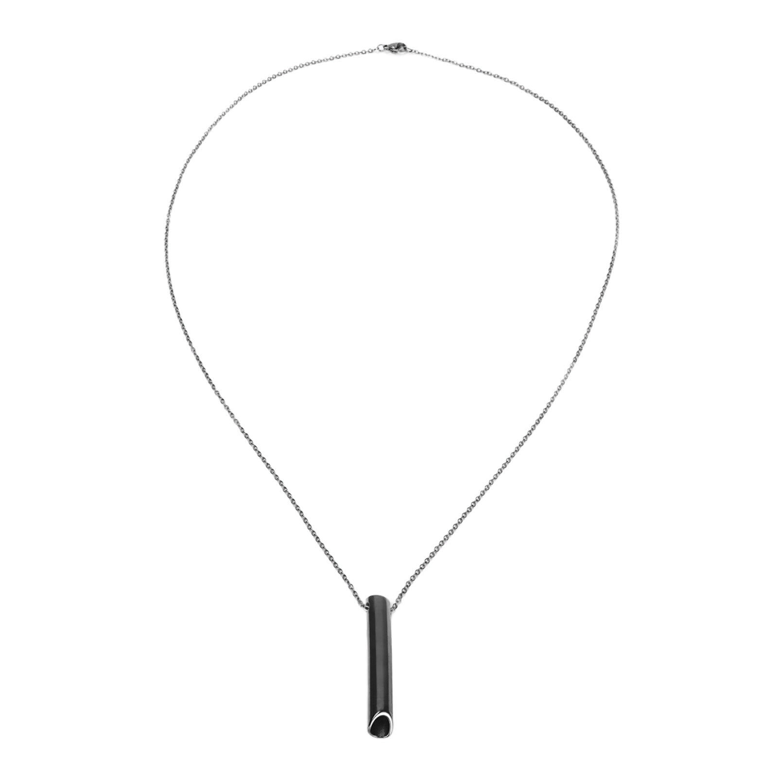 Mindful Breathing Necklace Stainless Steel Reduces Stress Portable Anxiety Whistle for Women and Men Black