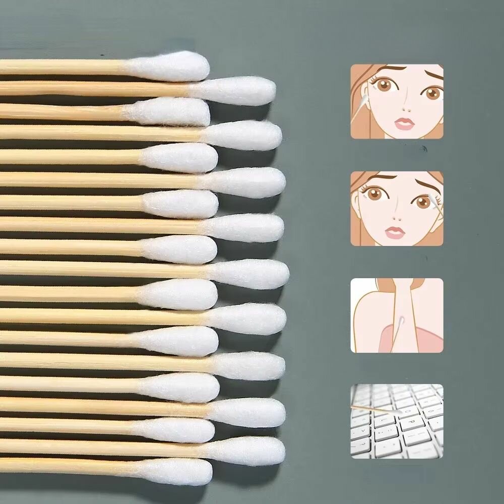 100 шт Ватные палочки с двумя концами (стерильные) для макияжа, чистки ушей, дезинфекции