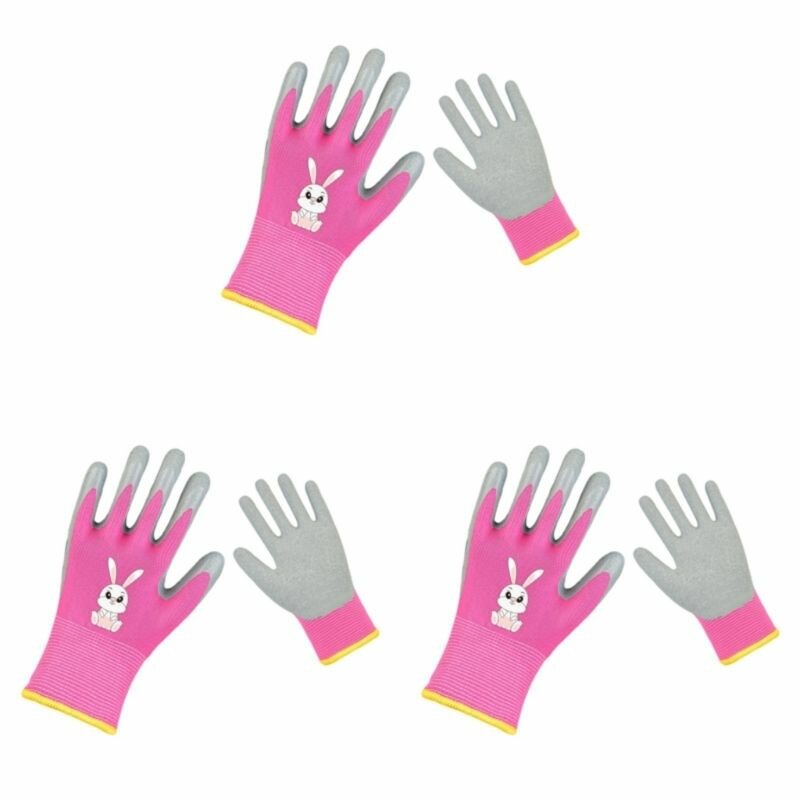 3 пары детских садовых перчаток ручной работы, водонепроницаемых, нескользящих, износостойких, дышащих латексных защитных перчаток-розовый стиль-от 8 до 11 лет