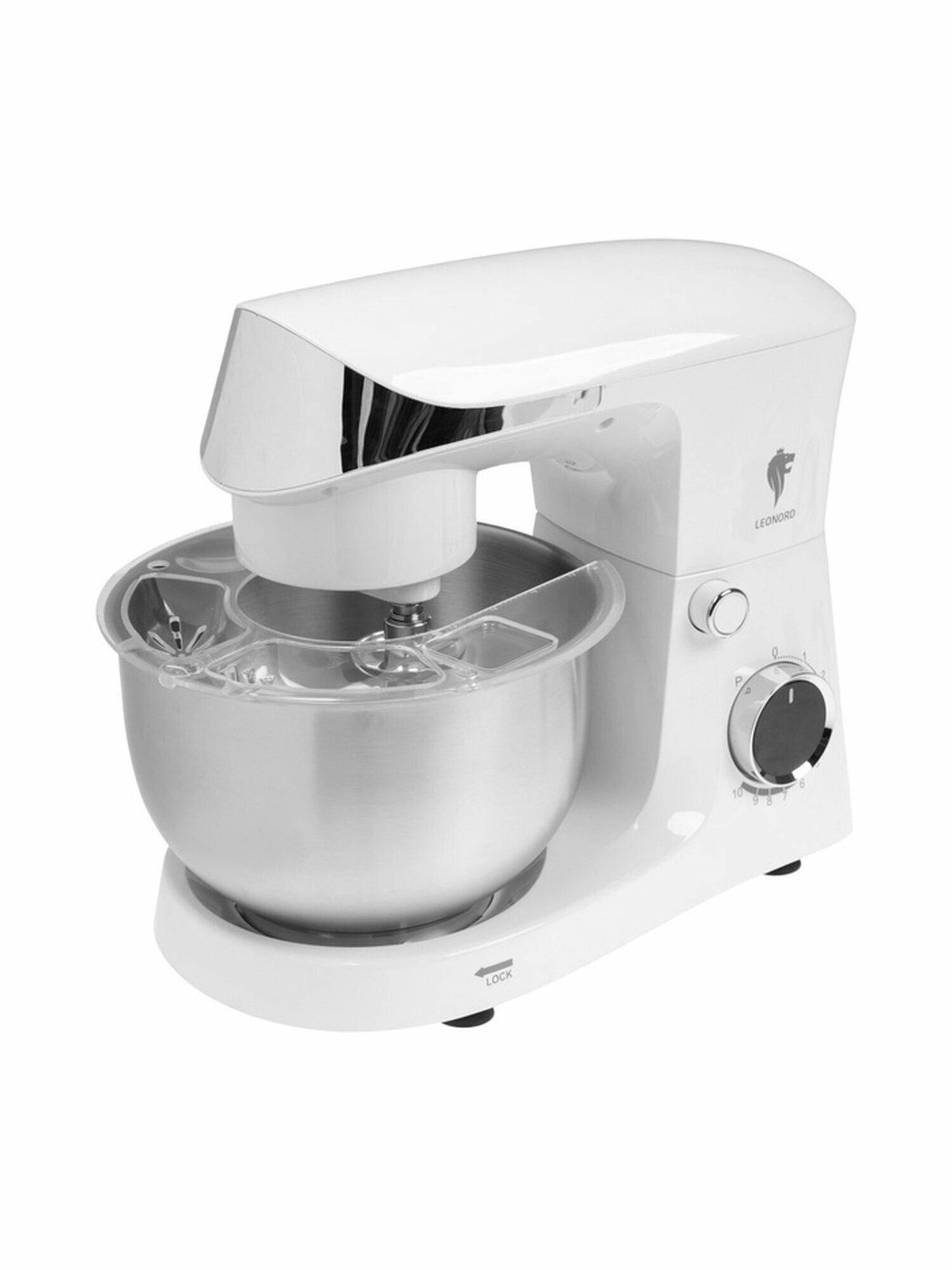 Миксер планетарный Leonord LE-1778, 1500 Вт, 10 скоростей, 3 насадки, чаша 3 л, белый 10951715