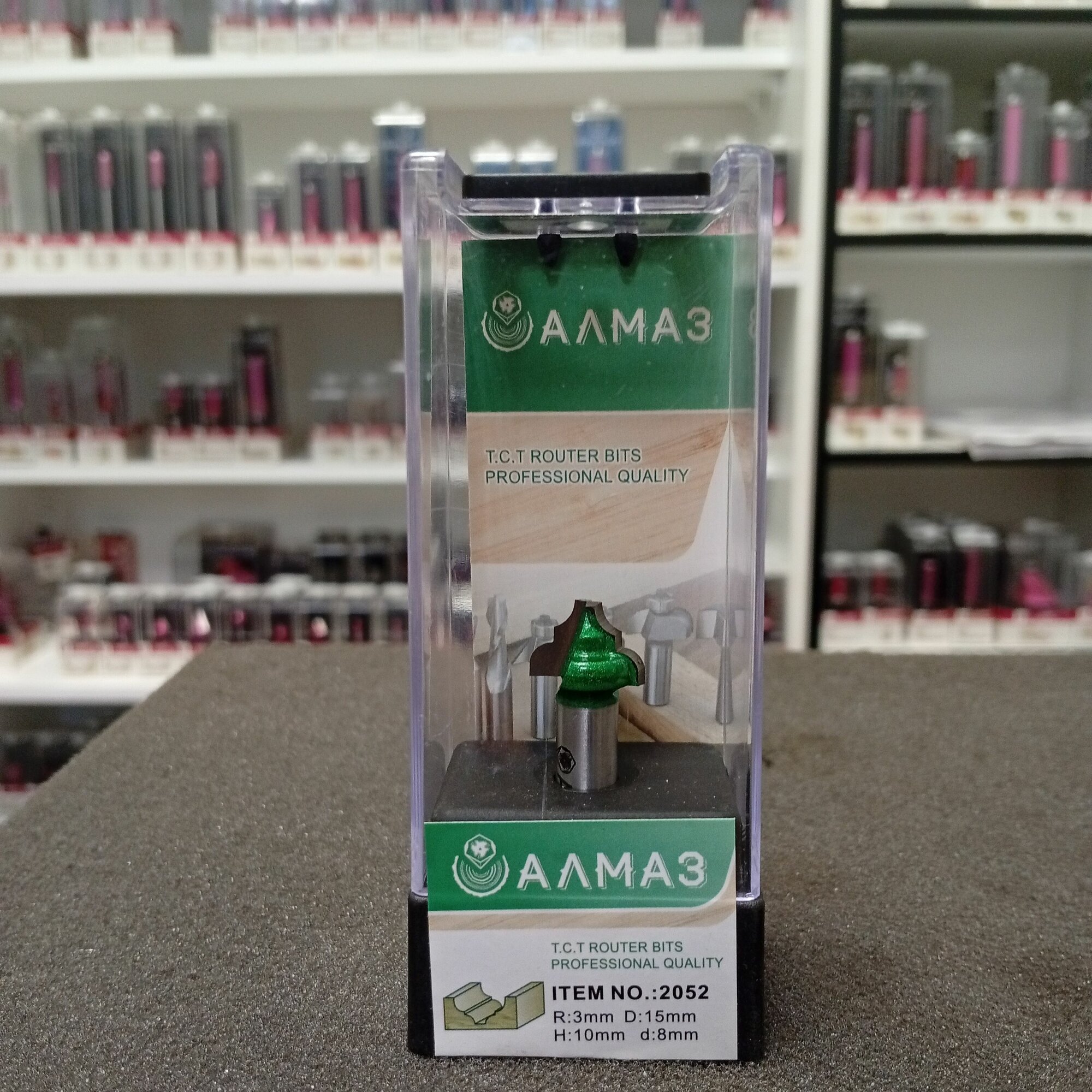 Фреза для фрезеровки фасадов ( псевдофиленка) алмаз 2052 пазовая фасонная D:15mm I:10mm d:8mm R:3mm