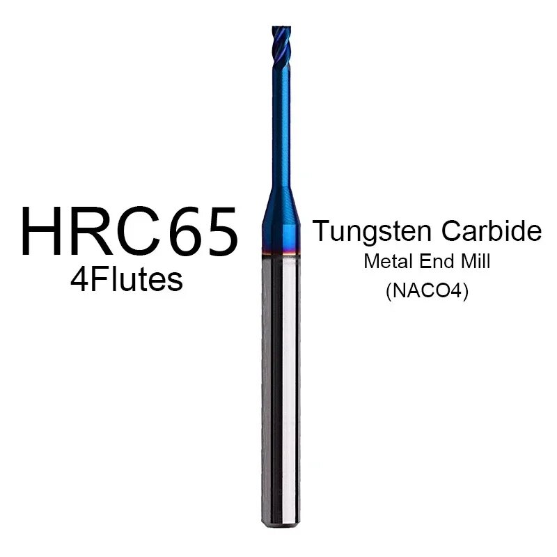 Концевая фреза из карбида вольфрама Hrc65 2/3/4 флeты 1-3 мм HRC65 4Flutes, D2.0-L10.0-H04