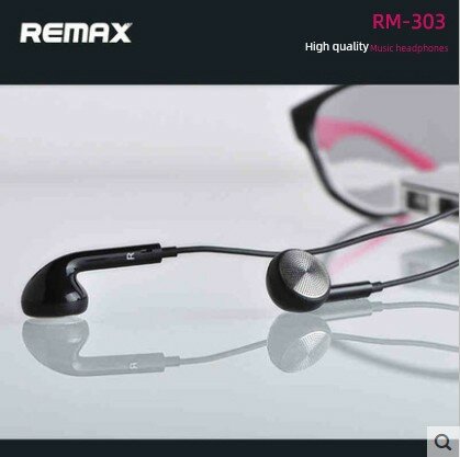 REMAX 303 черные проводные наушники с микрофоном для смартфонов Samsung, Huawei, OPPO, Xiaomi — вкладыш-дизайн