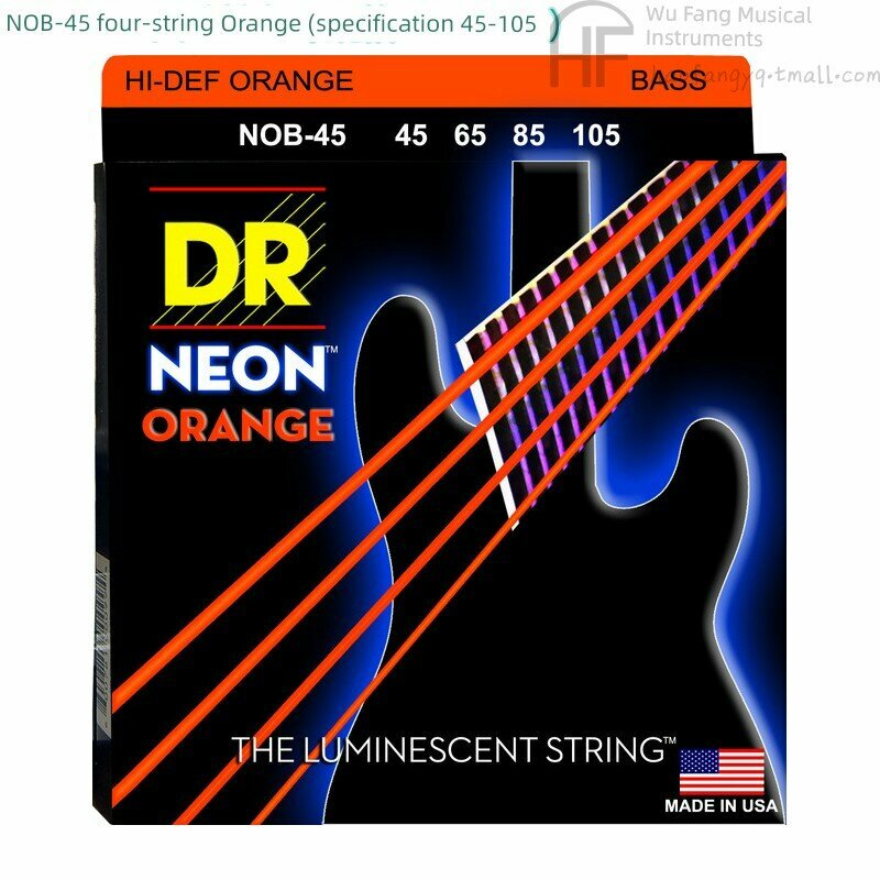 DR NEON Неоновые Струны для Электробаса 4-Струнные 45-105 Гаус, Оранжевый