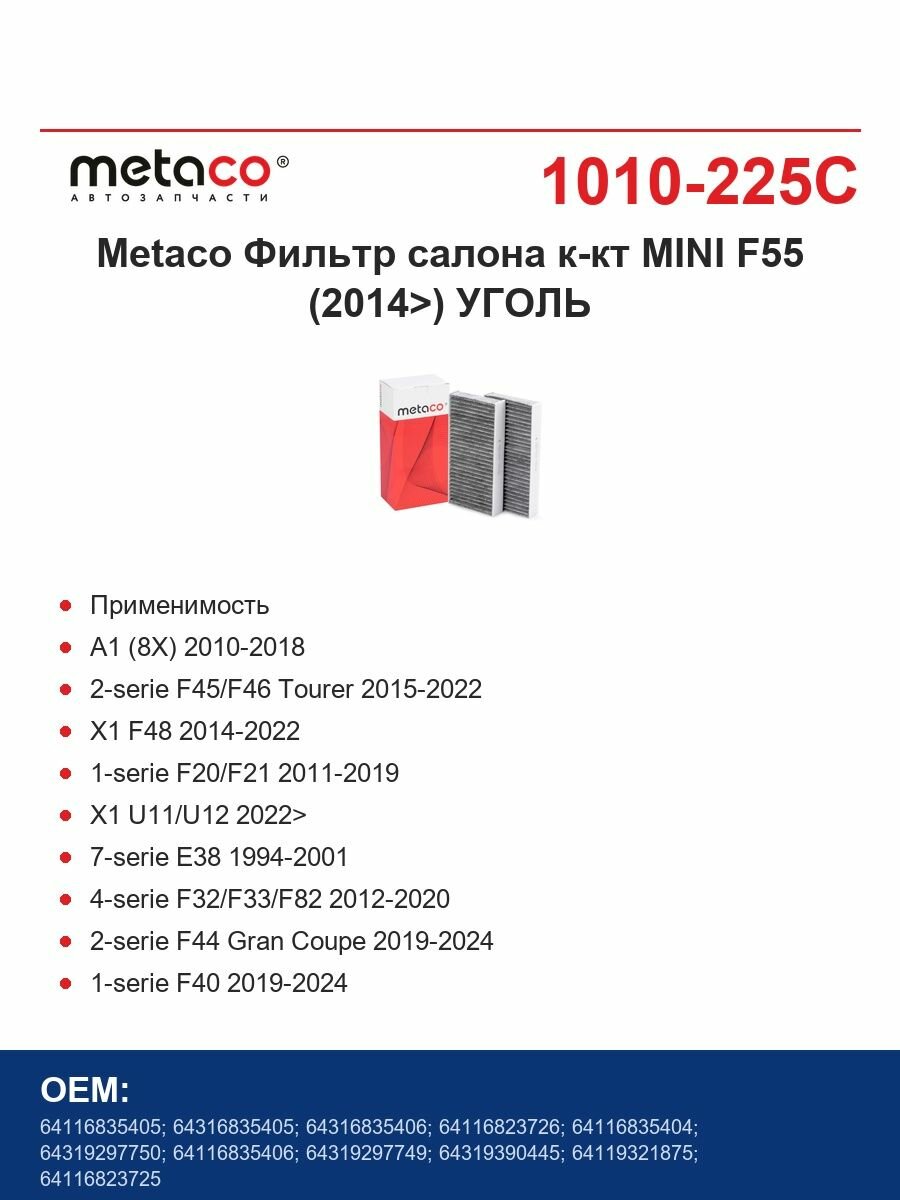 Metaco Фильтр салона к-кт MINI F55 (2014>) уголь