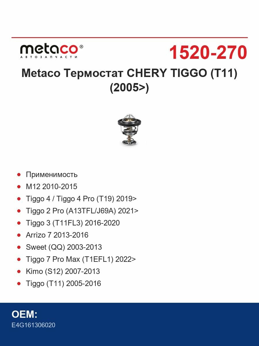 Metaco Термостат CHERY TIGGO (T11) (2005>)