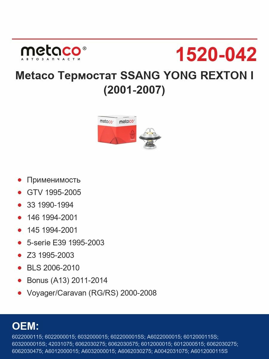 Metaco Термостат SSANG YONG REXTON I (2001-2007)