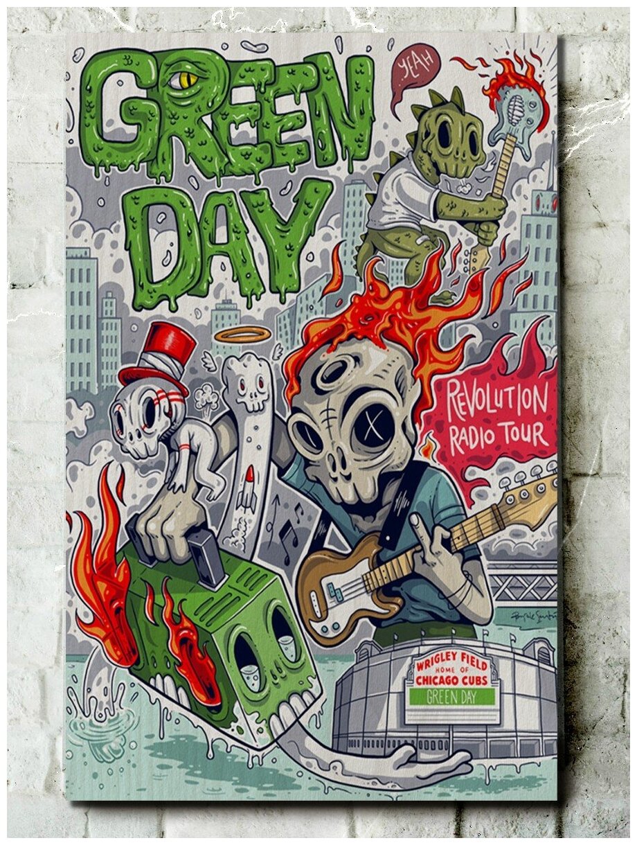 Картина интерьерная на дереве Музыка Green Day Билли Джо Армстронг - 7696 В