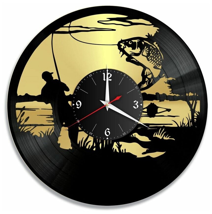 Часы из винила Redlaser "Рыбалка, рыбак, удочка, рыба, улов, отдых" VW-10627-1
