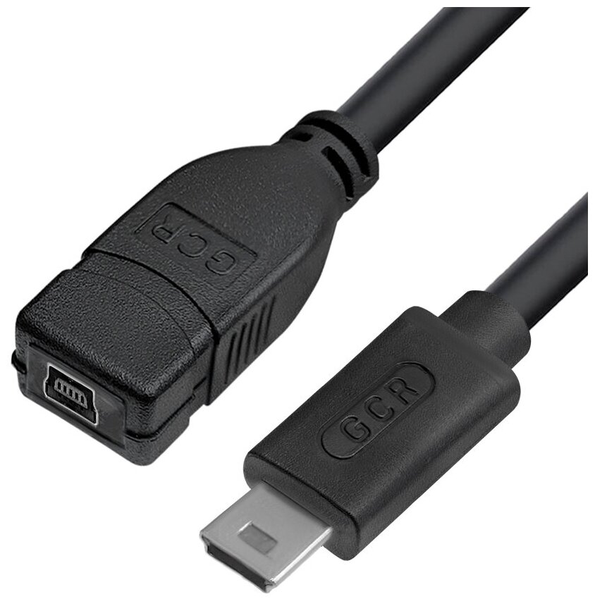 GCR Удлинитель 0.5m USB MiniUSB M/F черный