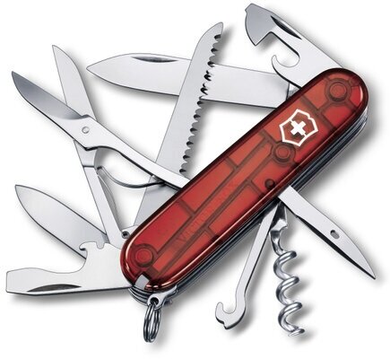 Нож Victorinox Huntsman, 91 мм, 15 функций, полупрозрачный красный
