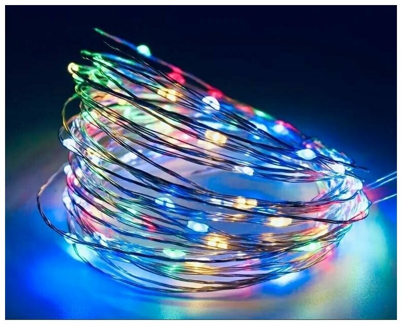 Гирлянда Медная Роса Статичная 10м 100LED IP20 RGB под батарейки 3АА (не вх. в к.)