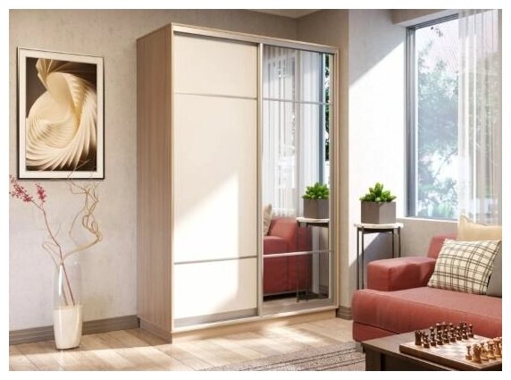 Шкаф-купе "САКУРА-2" 120-60-240 Цвет Ясень Шимо Светлый-Белый