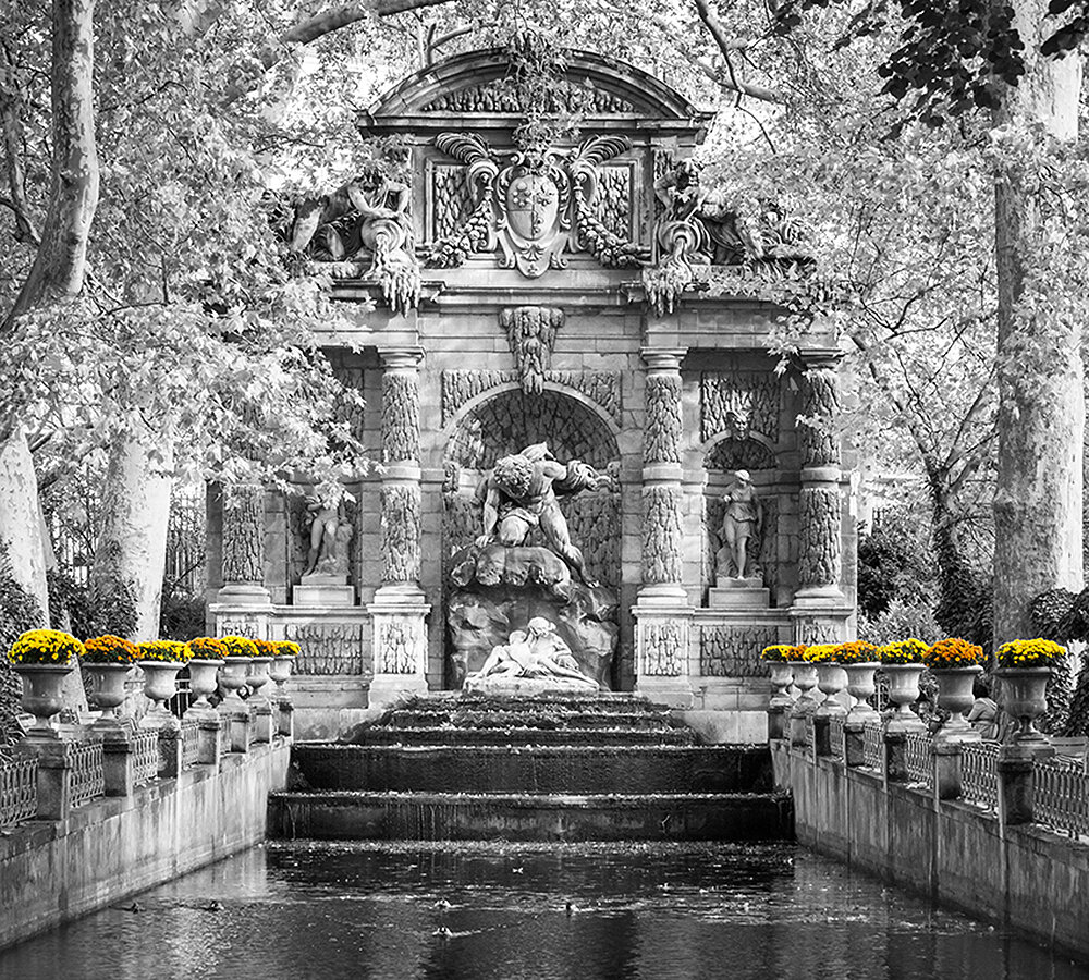 Фотообои Divino Decor "Фонтан Медичи ч/б" С-164(Б-164) 300*270 фактура холст