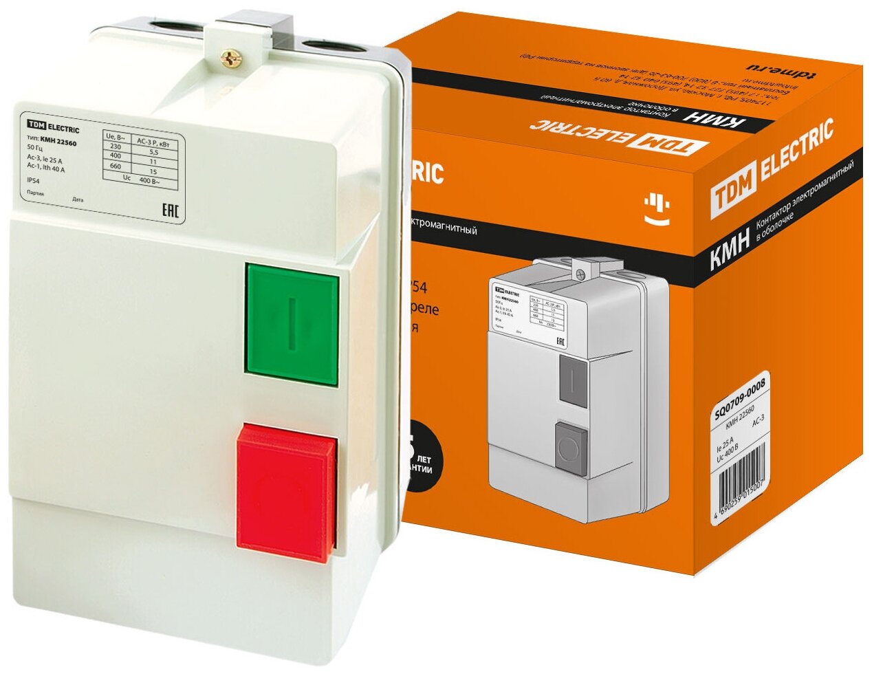 Контактор КМН22560 25А в оболочке 380В/АС3 IP54 TDM SQ0709-0008 (1 шт.)