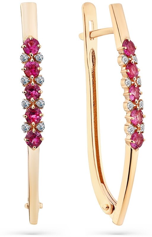 Серьги, красное золото, 585 проба, рубин, бриллиант