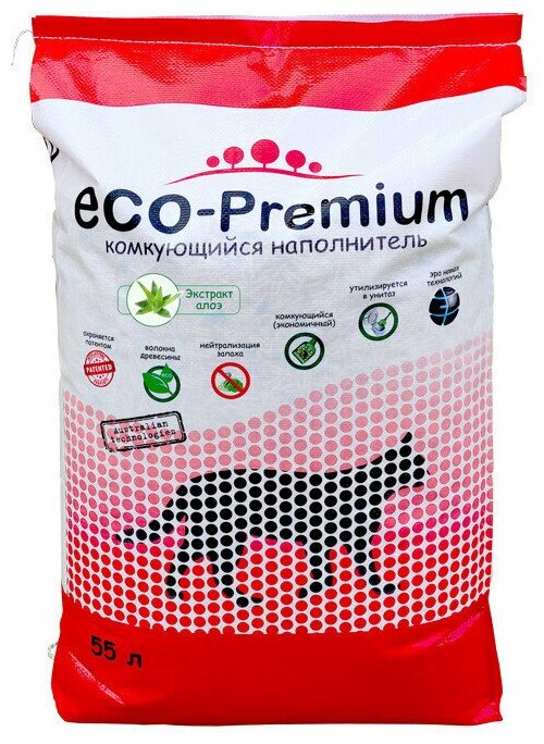 ECO-Premium наполнитель древесный комкующийся с ароматом алоэ - 55 л (20,2 кг)