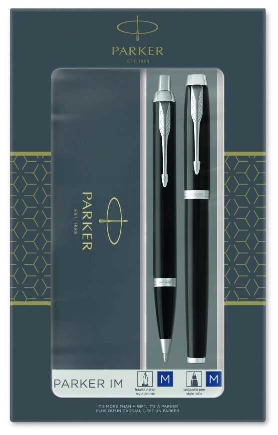 Набор из 2х ручек в подарочной коробке «Parker IM FK221, Black СT». Шариковая и перьевая ручка. 2093215