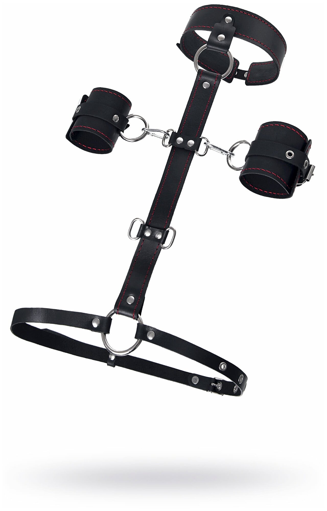 Сбруя для фиксации шеи и рук Pecado BDSM, натуральная кожа, черная