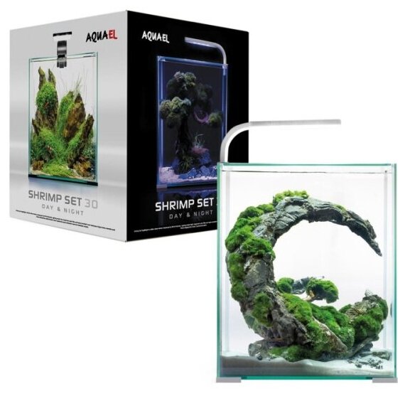 Аквариум с оборудованием Aquael SHRIMP SET DAY & NIGHT 30 (29х29х35см) 30л, белый