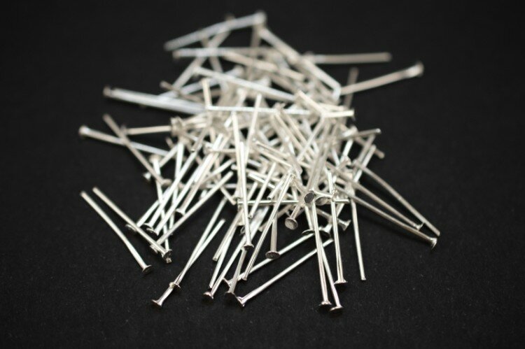 Штифты для бижутерии гвоздики 20х0,7мм, цвет платина, железо, 30-093, 10г (около 100шт)