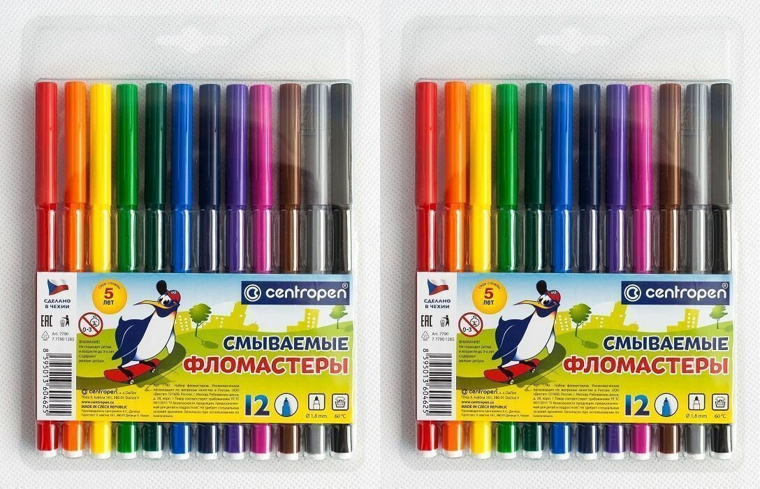 Centropen Фломастеры пингвины, 12цветов, 2уп.