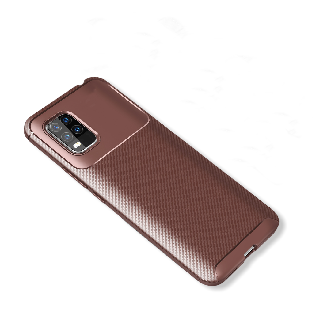 Чехол MyPads для Xiaomi Redmi K40 / Xiaomi Redmi K40 Pro / Xiaomi Poco F3 / Xiaomi Mi 11i с отделкой под карбон, корич.