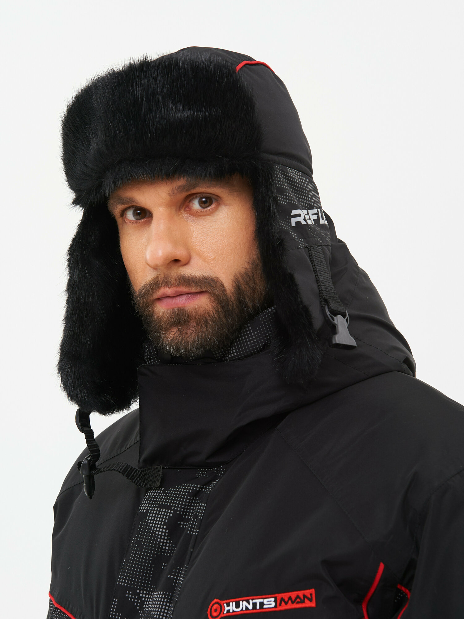 Шапка-ушанка зимняя с маской Huntsman Reflect для зимней рыбалки и охоты, ткань ткань Reflex Membrane, цвет чёрный, мех Норка (р.58-60)
