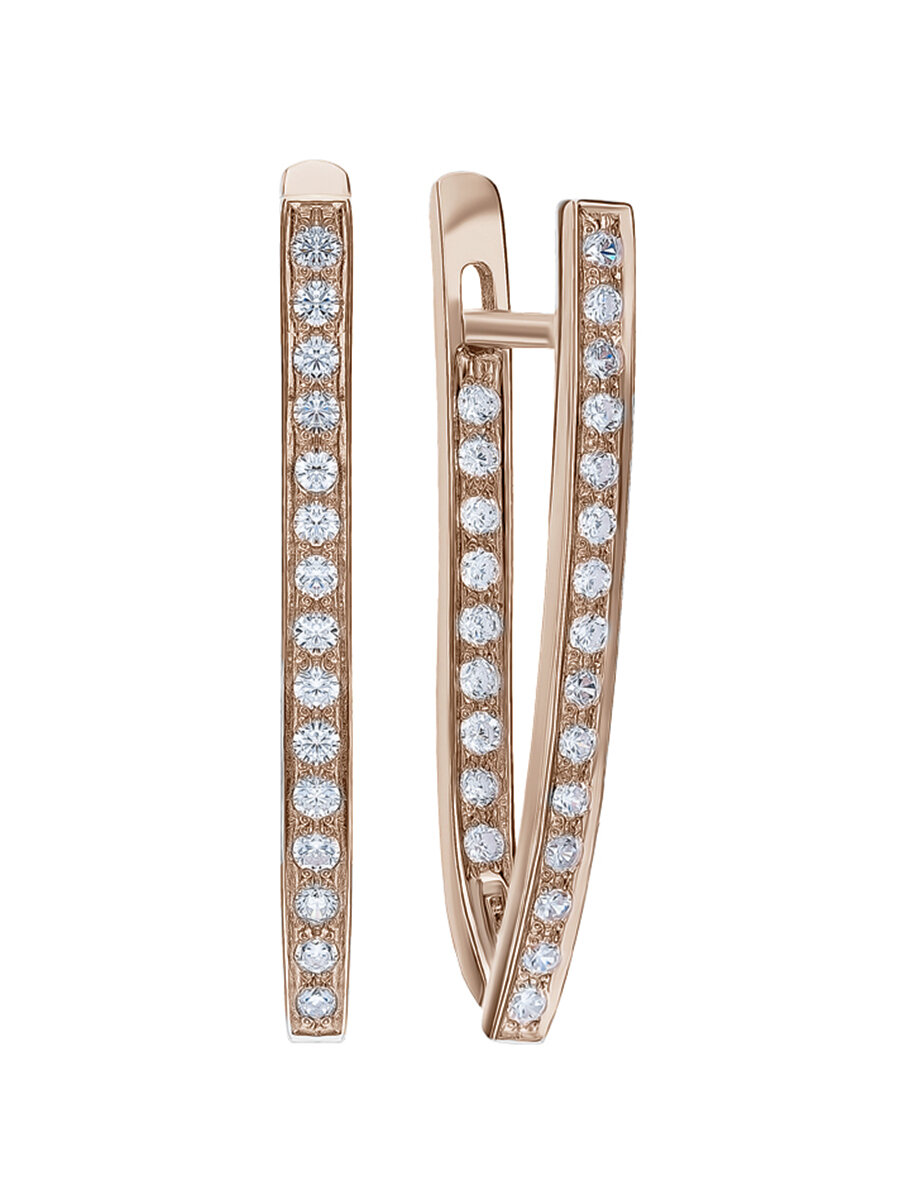 Серьги, серебро, 925 проба, золочение, фианит