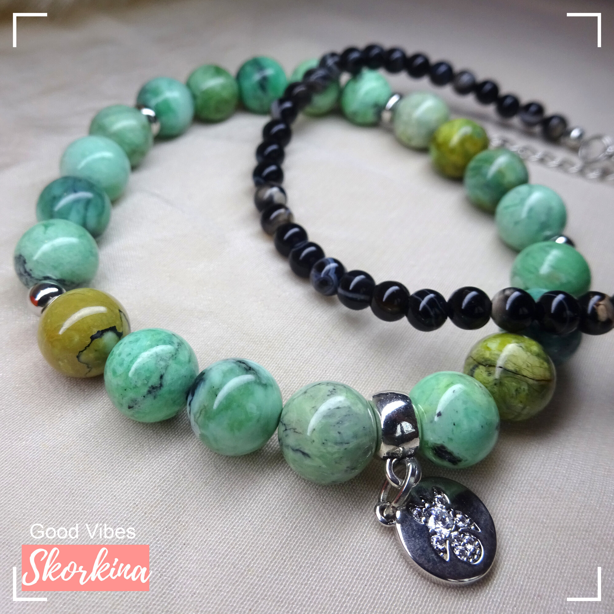 Набор браслетов, хризопраз, агат