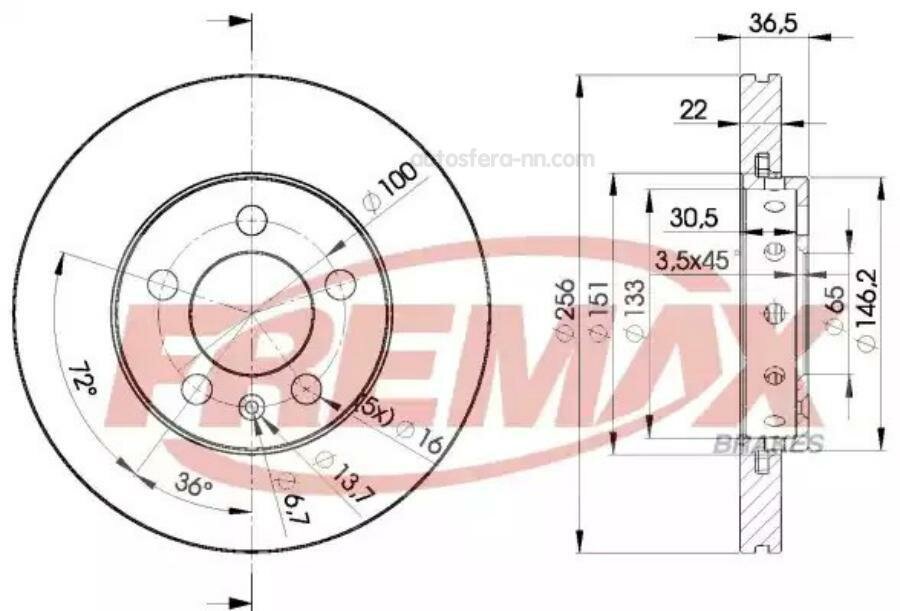 FREMAX BD5602 диск тормозной передний!\ Audi A2/A3, VW Golf/Bora 1.6 96>