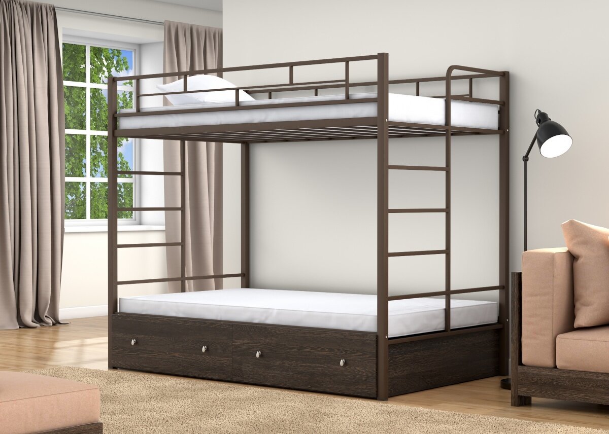 Двухъярусная кровать Валенсия 120 Твист Коричневый ящики венге