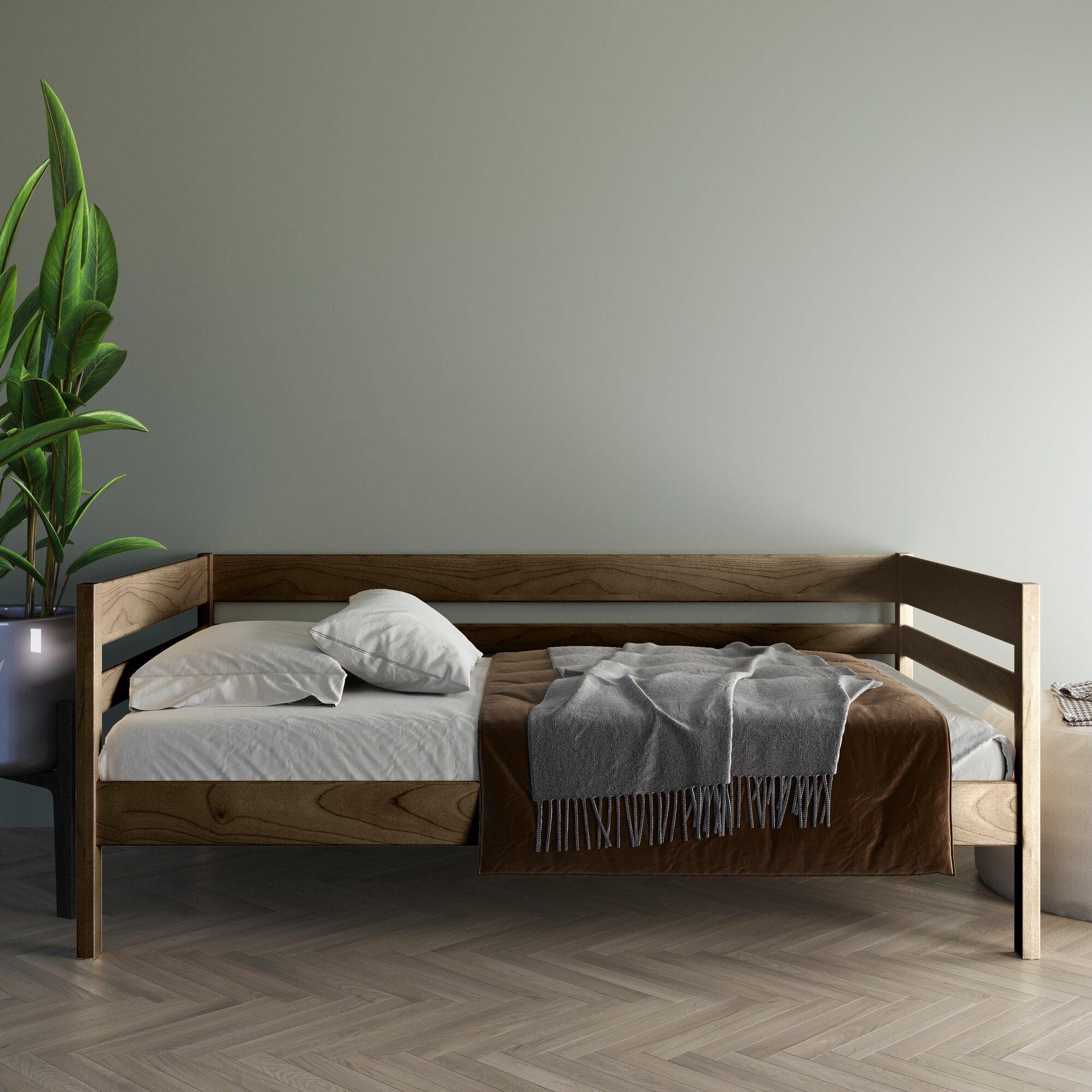 Кровать-тахта односпальная, 100х200 см, Hansales, деревянная, из массива березы, с тремя спинками, цвет венге