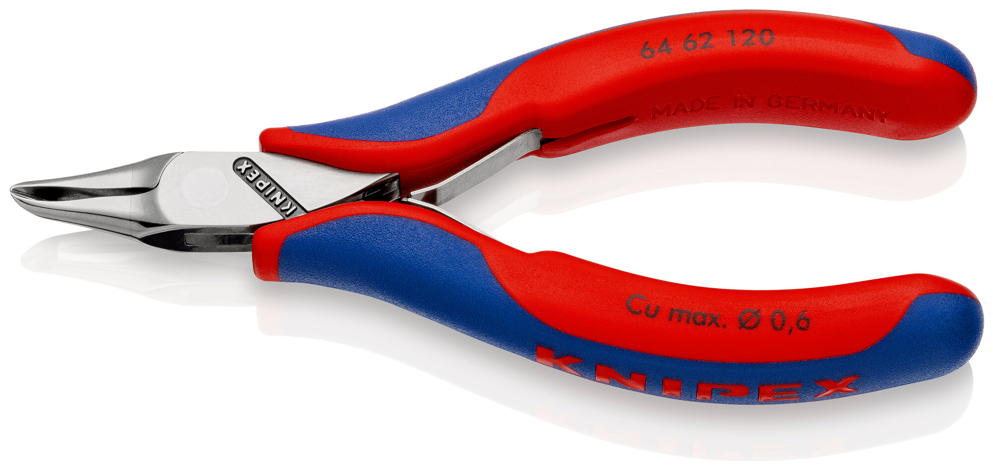 Кусачки KNIPEX торцевые для электроники, маленькая фаска, узкие губки 65 град, 120 мм, 2-комп ручки KN-6462120
