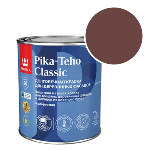 Краска фасадная по дереву Tikkurila Pika-Teho Classic водно-дисперсионная RAL 8012 (Красно-коричневый - Red brown) 0,9 л