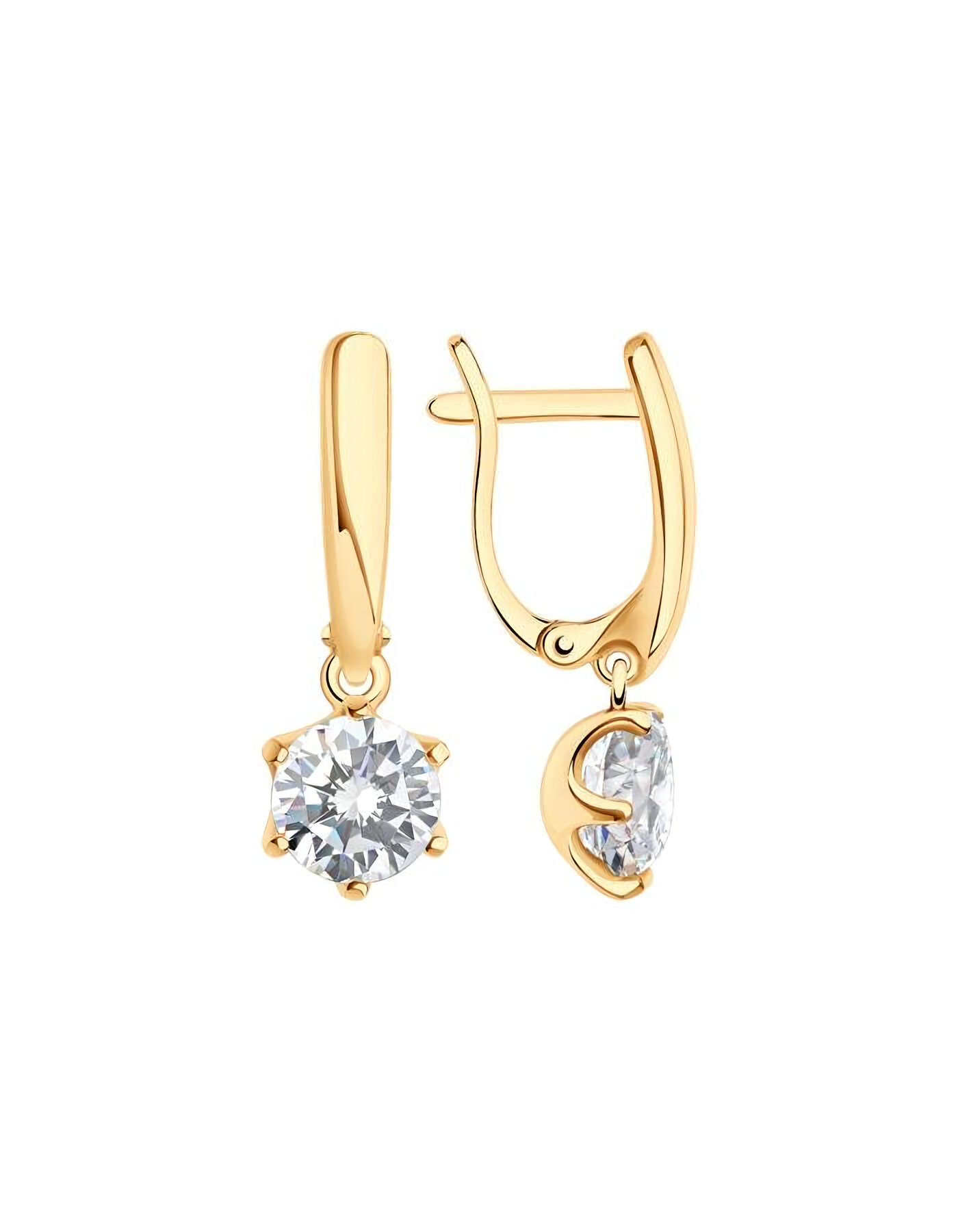 Серьги с подвесками, серебро, 925 проба, золочение, фианит