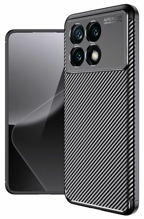 Чехол на Poco F6 Pro силиконовый под карбон чёрный противоударный