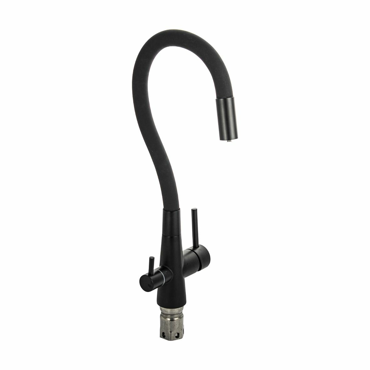 Смеситель кухонный MAGNUS 91126 черный шаровый С - образный гибкий излив с двойным выпуском воды для фильтра