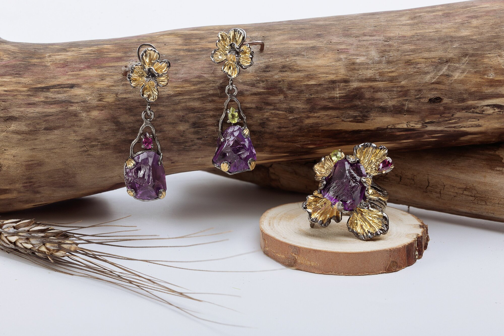 Ювелирный комплект, серебро, 925 проба, аметист
