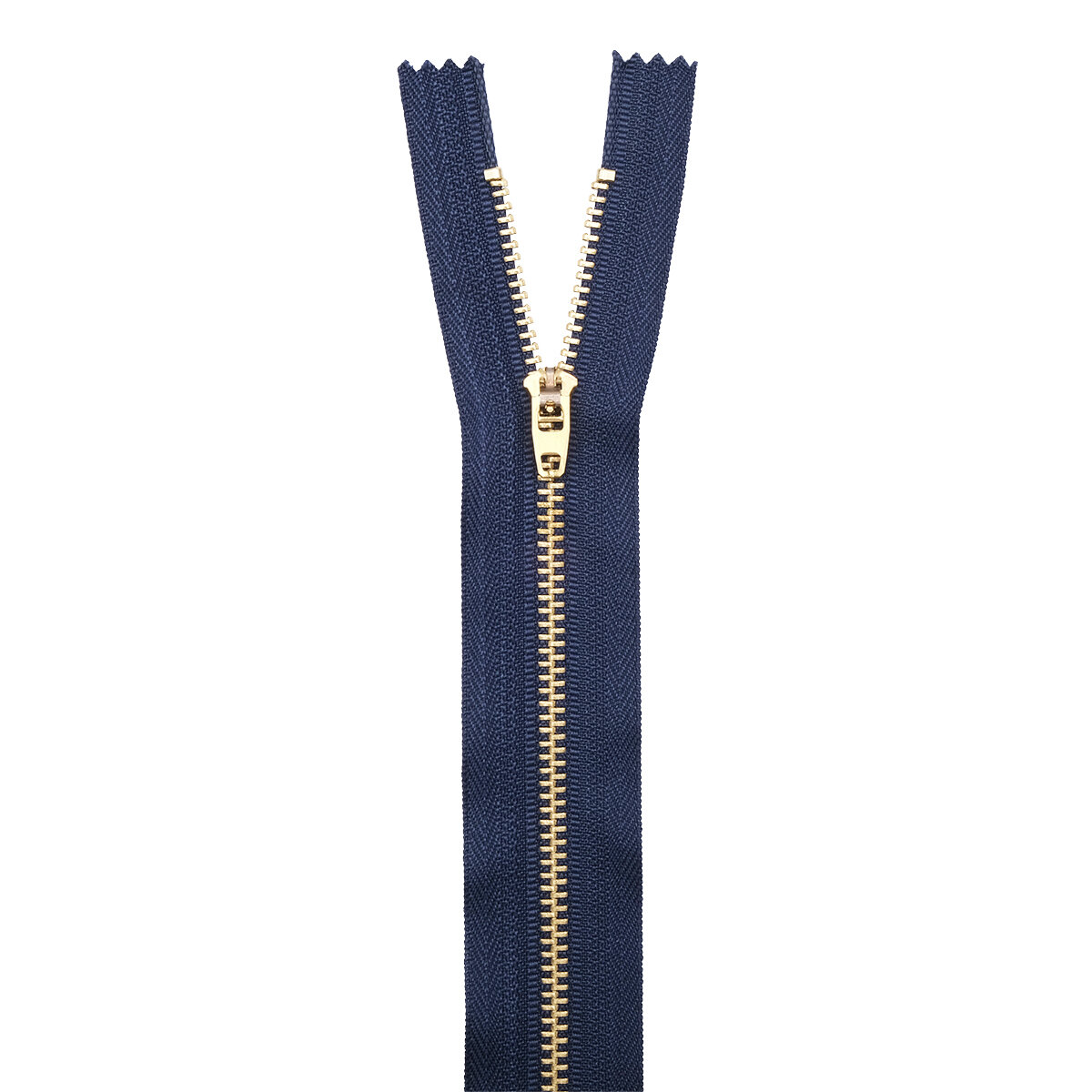 Молния джинсовая неразъемная Т4, 18 см (F330 темно-синий, золото), 10 шт